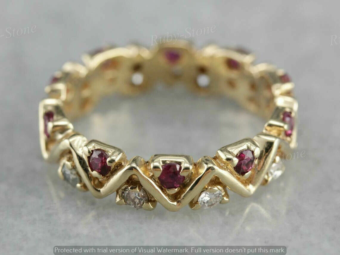 ORLOV DIAMONDS 2Ct Round Cut Lab Created Ruby Eternity Wedding Ring 14K ...