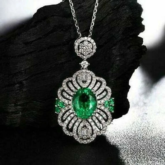 ORLOV DIAMONDS Lab Created Emerald Halo Charm Women Pendant Chain 3Ct ...