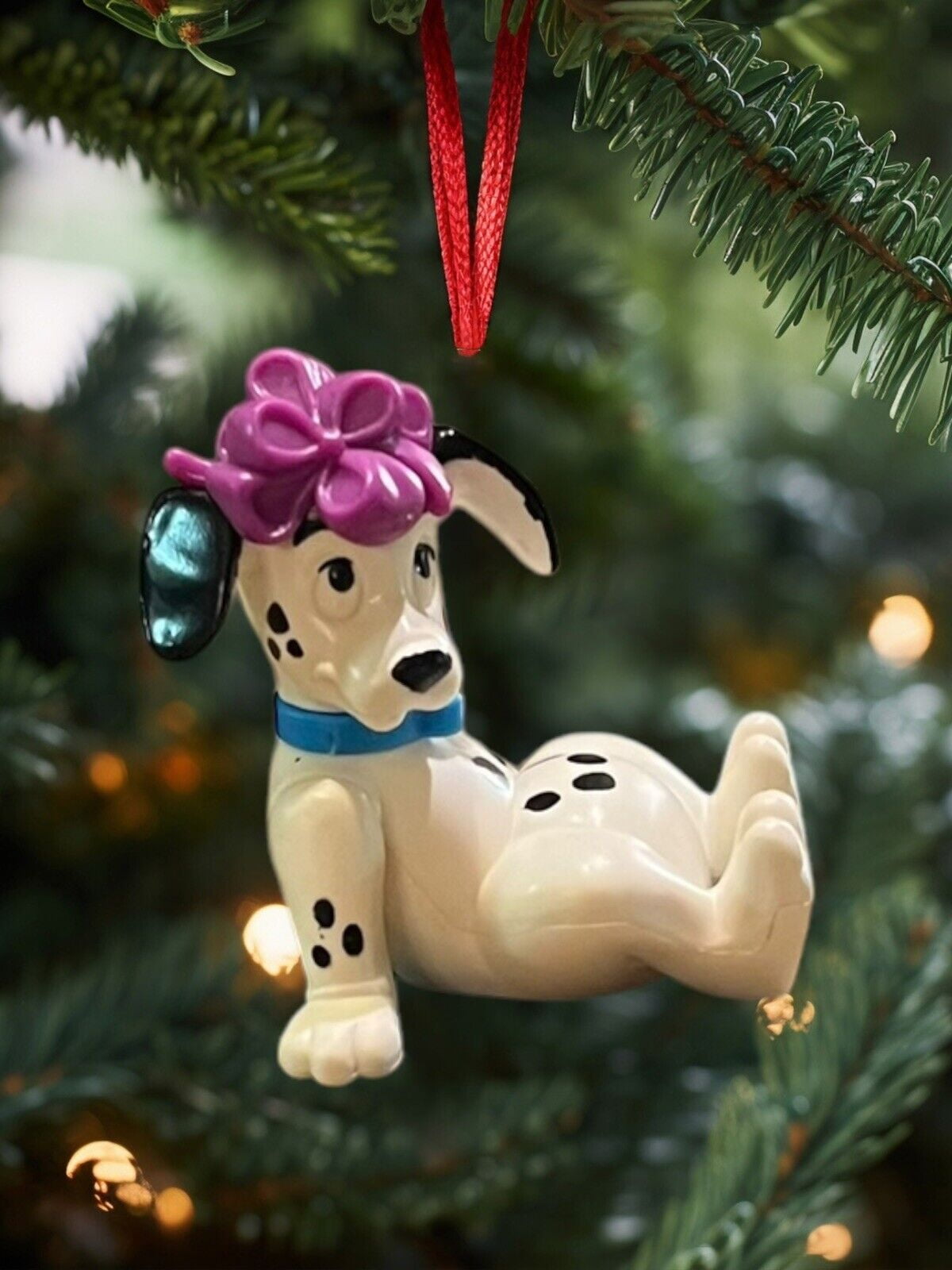 ORNAMENT 101 Dalmatians Holiday Purple Flower Bow on Head Disney Charm ...