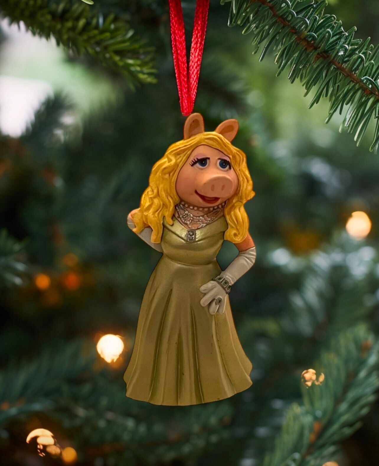ORNAMENT Miss Piggy Green Gown Muppet Figure Figurine Charm 3” Dangler ...