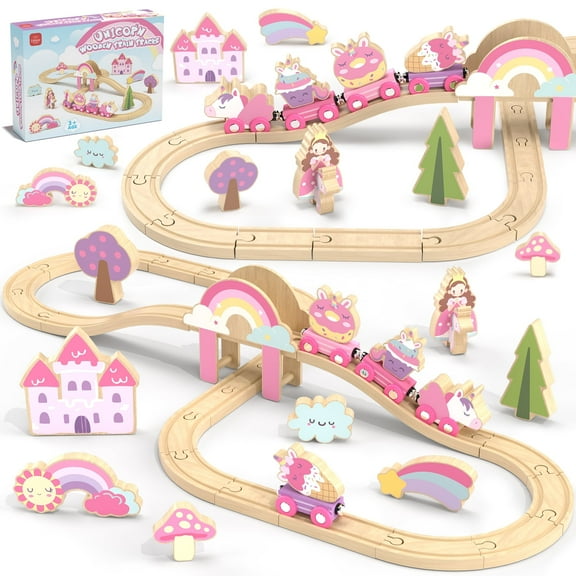 Train Set, Wooden Train Set for Kids, Train Toy for Girls Boys 2 3 4 5 ...