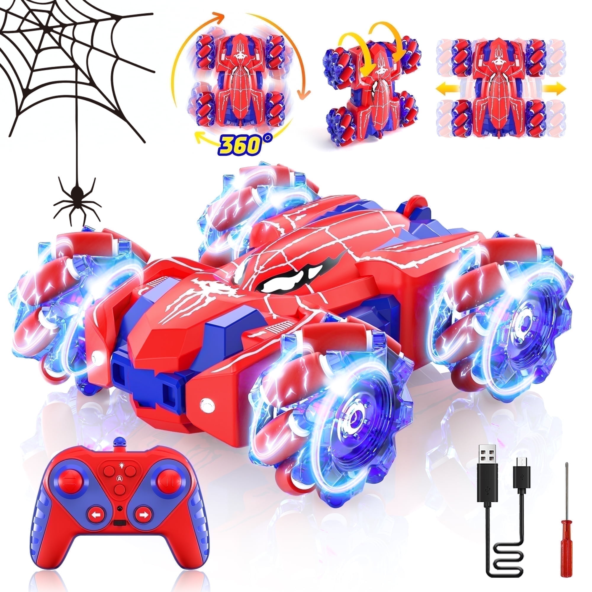OROLIVING Remote Control Car, Spider-Man RC Car, Double Sided Stunt ...