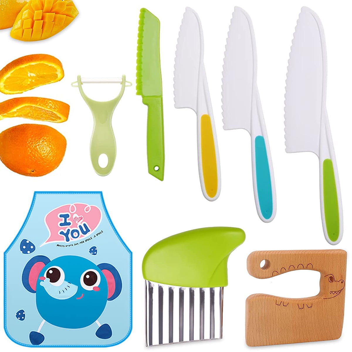 OROMYO 8 Pcs Wooden Kids Kitchen Cutter Set Include 4 Toddler Safe ...