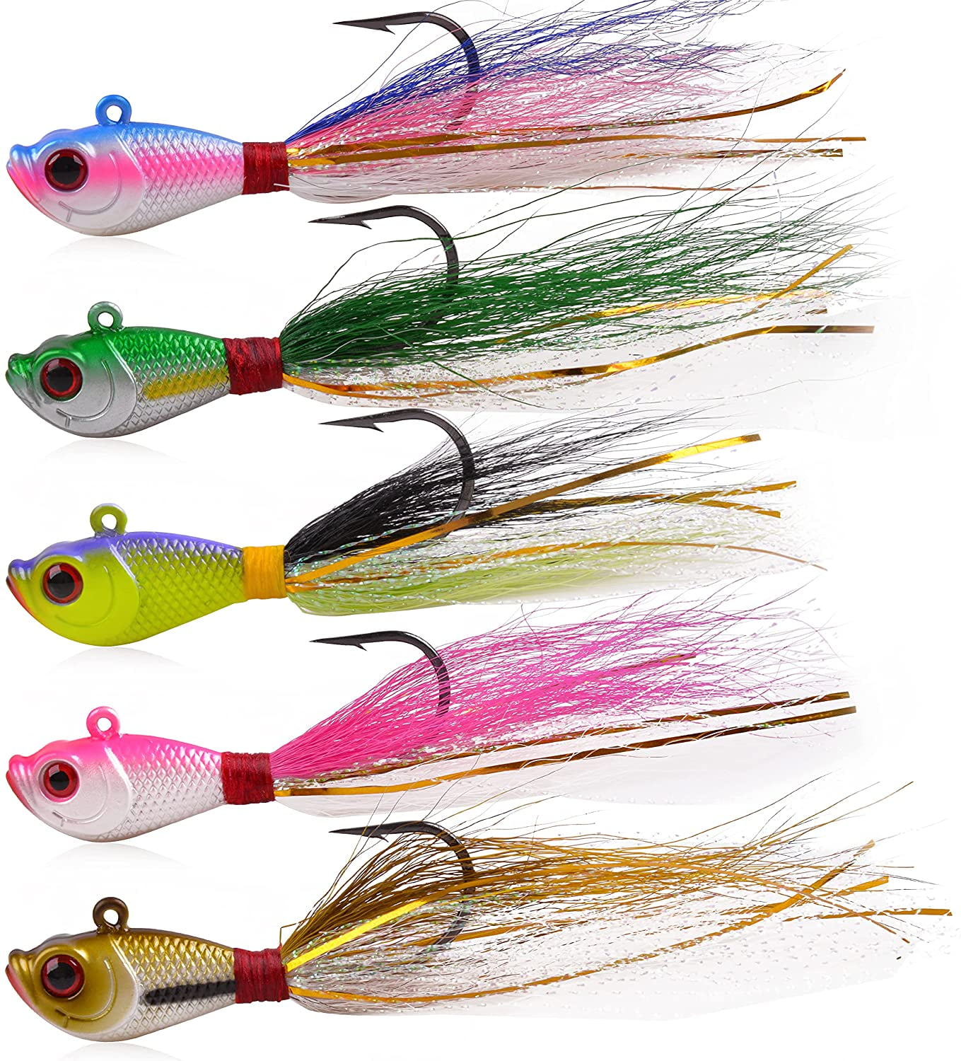 OROOTL 6" Bucktail Jig Fishing Lure for Snapper, Flounder & Cobia, 5 ...