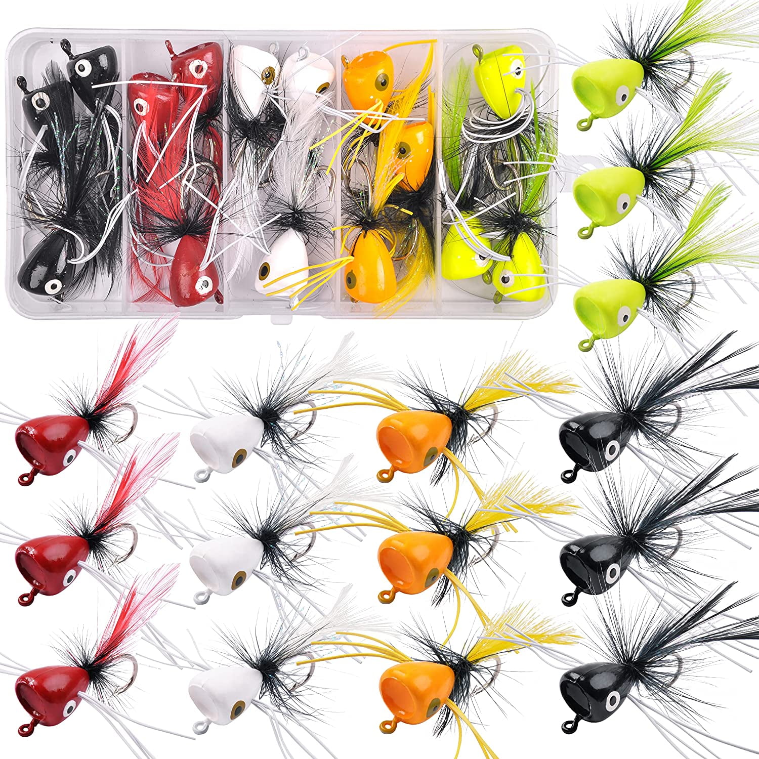 OREOTL Fly Fishing Popper Kit, 15 Pcs Topwater Flies for Bass, Trout ...