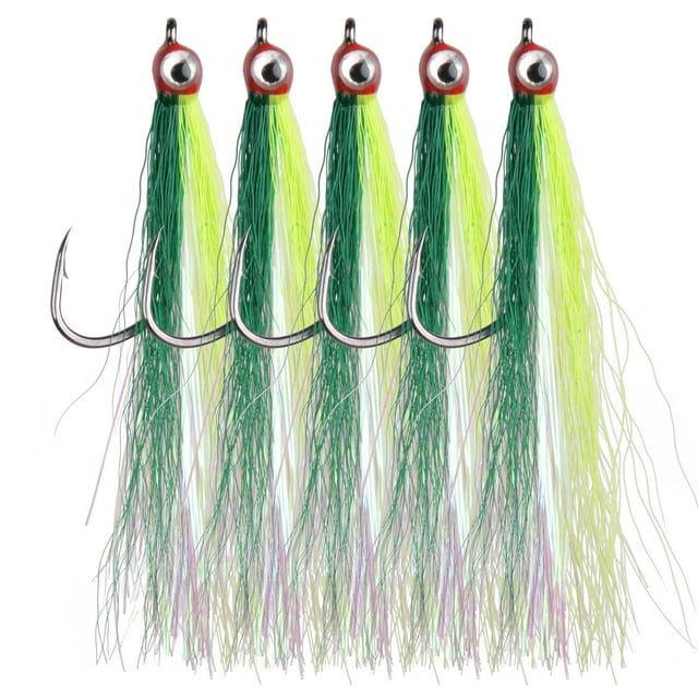 OROOTL Bucktail Teaser Hooks - 5pcs Saltwater Striped Bass Fishing Jig ...