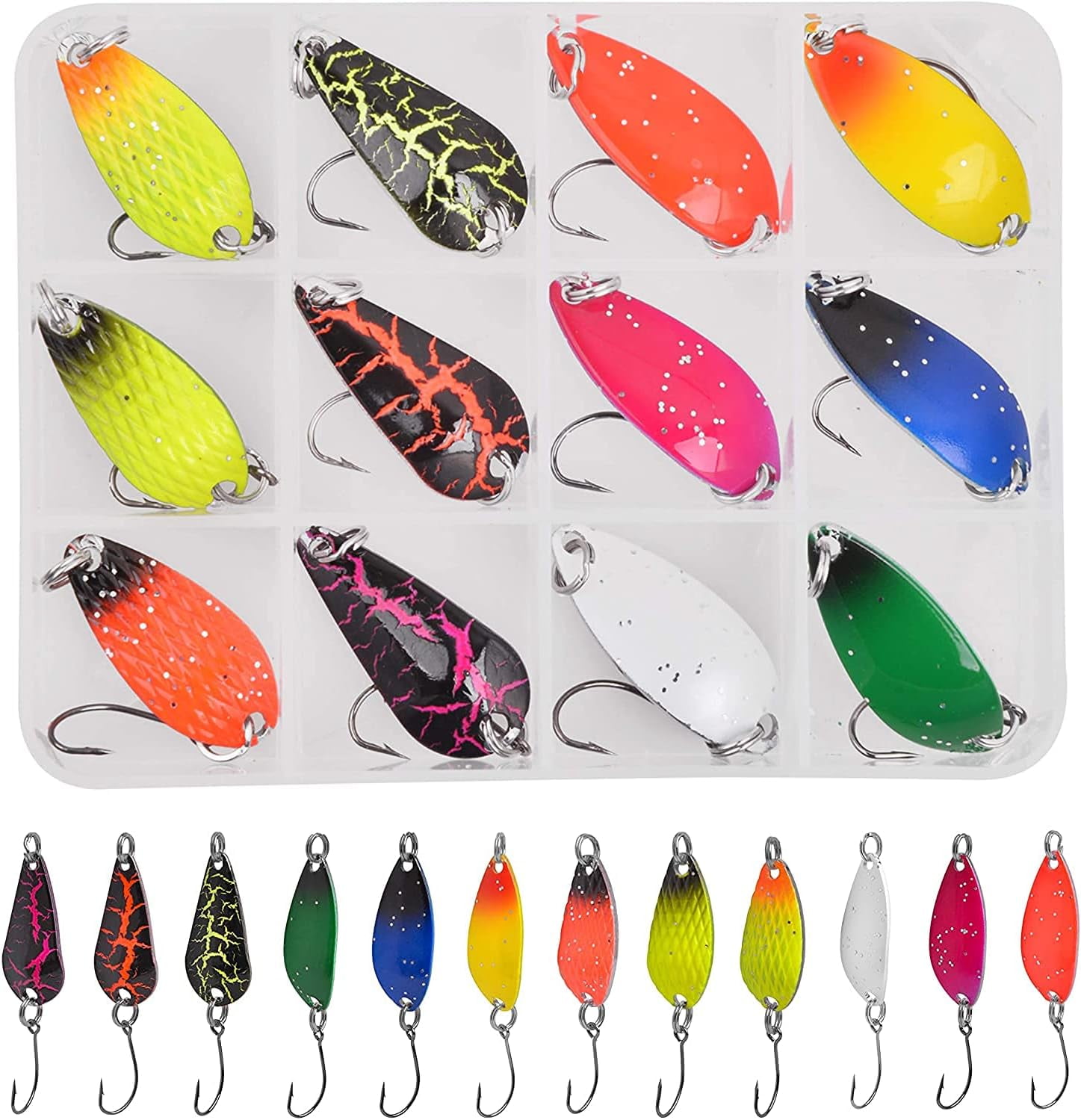 OROOTL Fishing Lure Kits Spoon Spinners 12pcs for Trout Bass Crappie ...