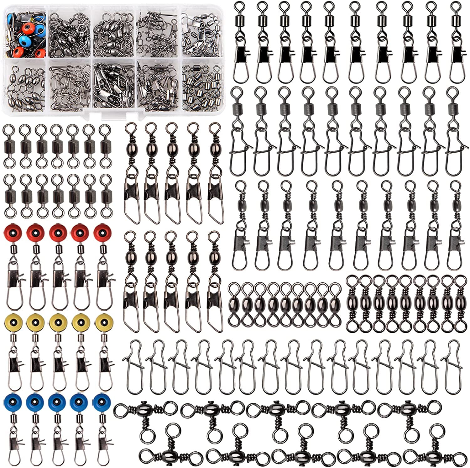 OROOTL Fishing Swivels Kit - Ball Bearing Swivel, Rolling Barrel Swivel, Crossline Three Way ...