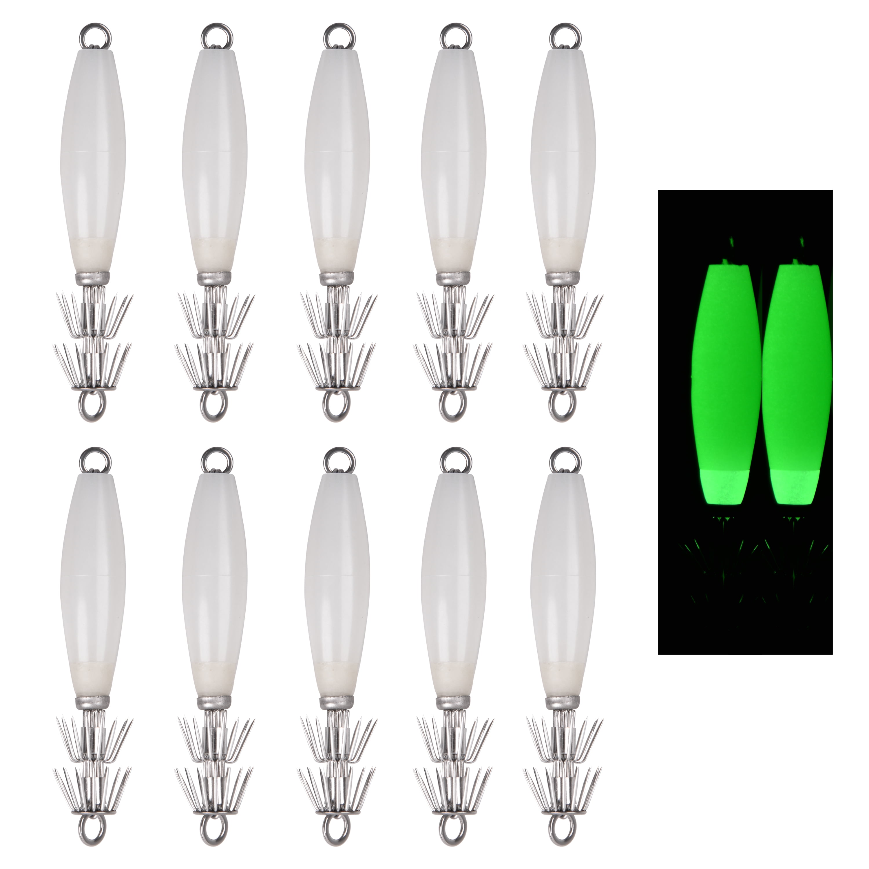 OROOTL Luminous Squid Fishing Jig Hooks, 10pcs Glow Squid Hooks ...