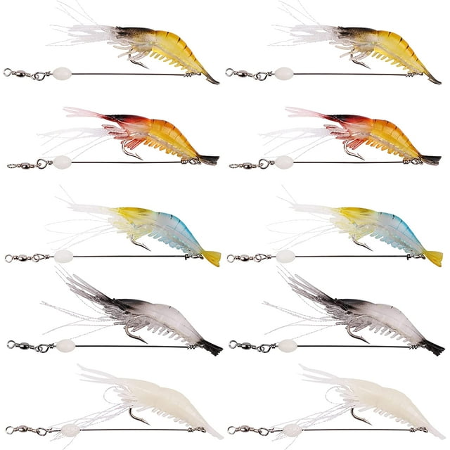 OROOTL Soft Shrimp Lures Set, 10pcs Fishing Luminous Bait with Sharp Hooks for Trout, Bass ...