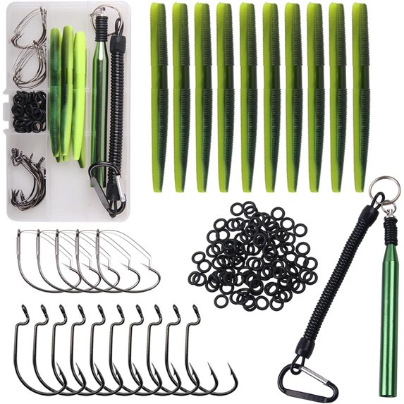 OROOTL Wacky Worm Fishing Lures Kit, Bass Fishing Wacky Rig Kit Soft ...