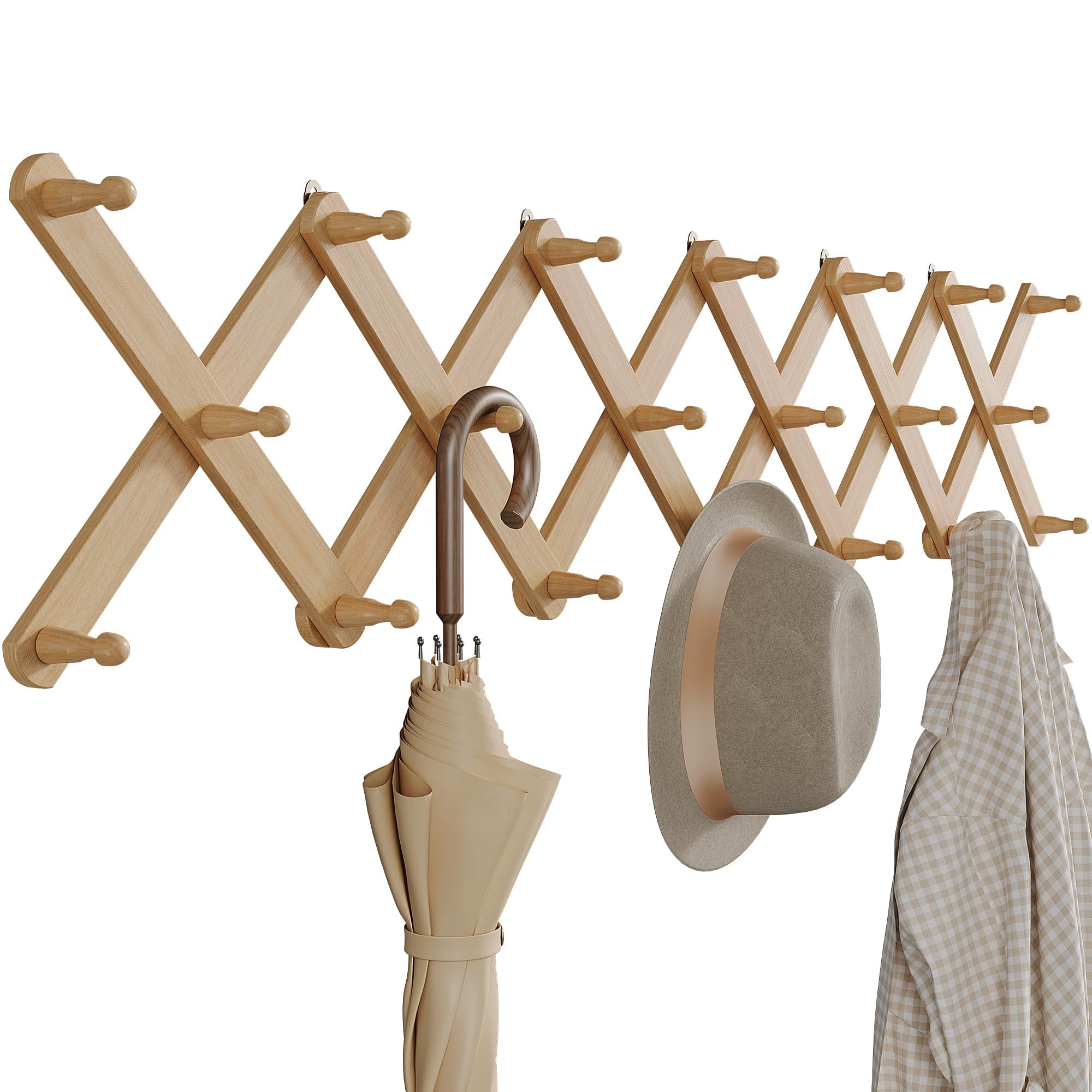 OROPY Expandable Wood Coat Rack Wall Mount, 20 Peg Accordion Hat Rack ...