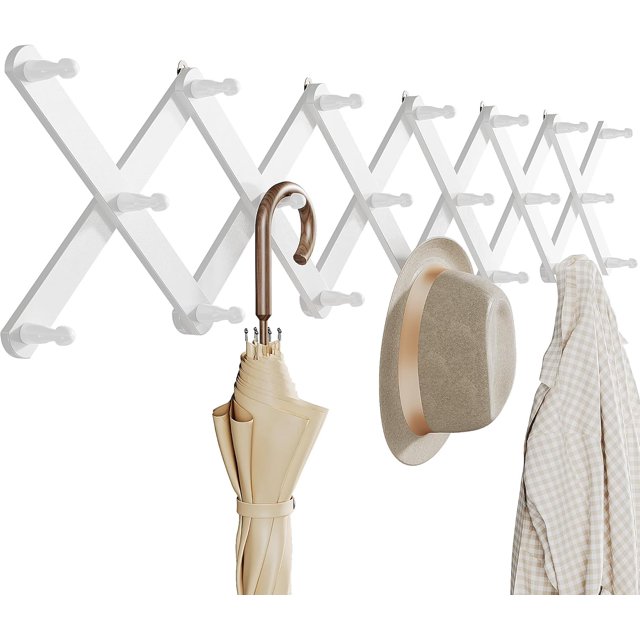 OROPY Expandable Wood Coat Rack Wall Mount, 20 Peg Accordion Hat Rack ...