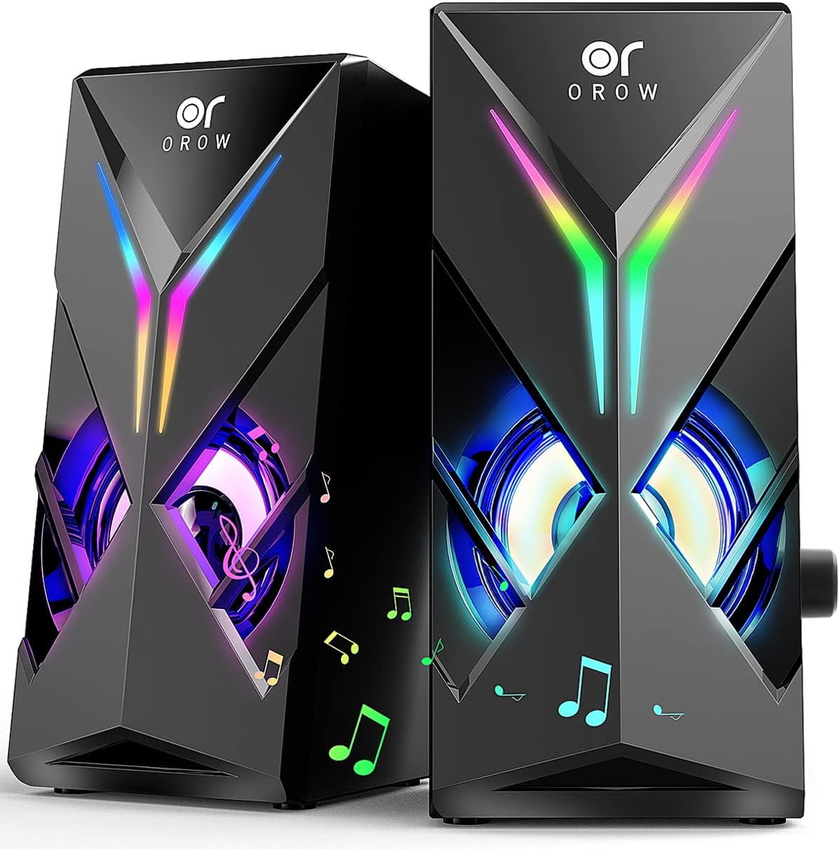 OROW Computer Speakers, Desktop Speakers with Various Colorful LED, 10W ...