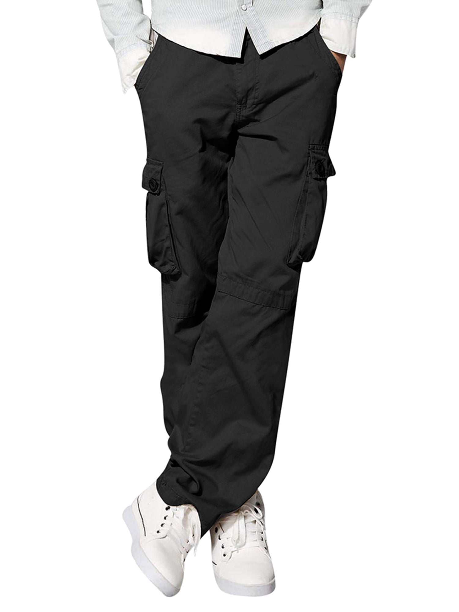 ORQ Men Solid Multi Pockets Loose Straight Outdoor Cargo Pants ...