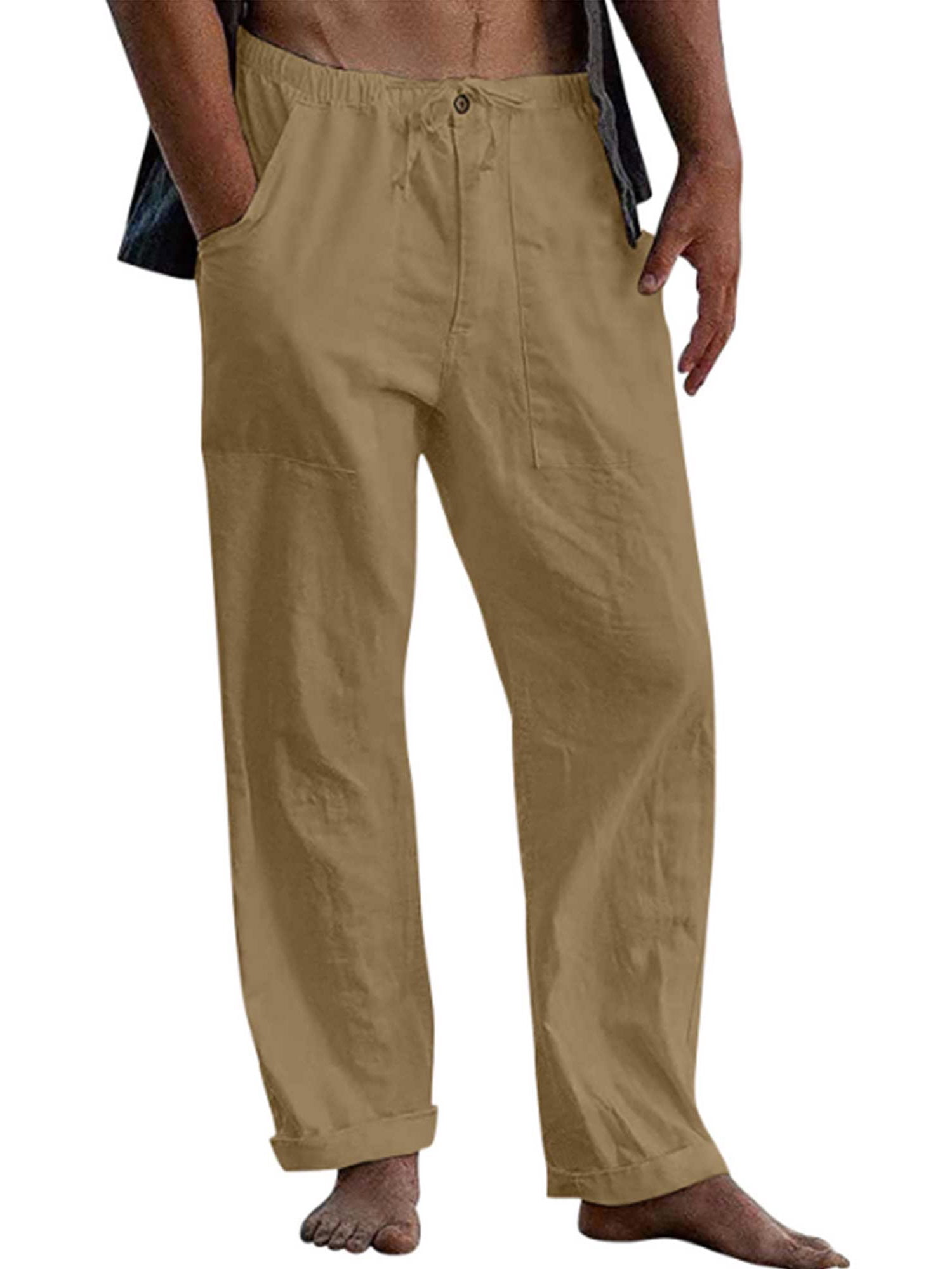 ORQ Men's Chino Casual Drawstring Elastic Waist Linen Pants - Walmart.com