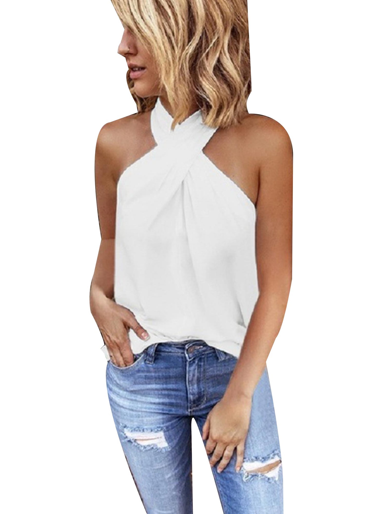 ORQ Women's Off Shoulder Halter Neck, Criss Cross Wrap Top, Loose ...