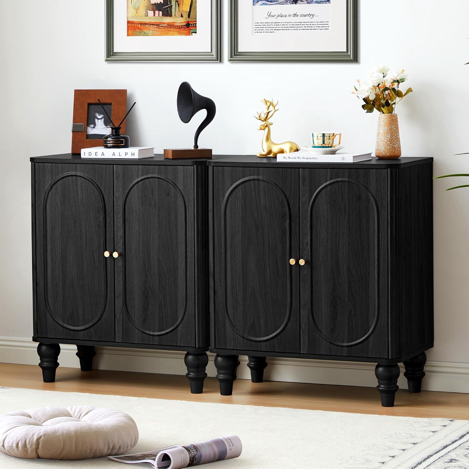 ORRD Fluted Storage Cabinet, Modern Credenza Wooden Accent Sideboard ...