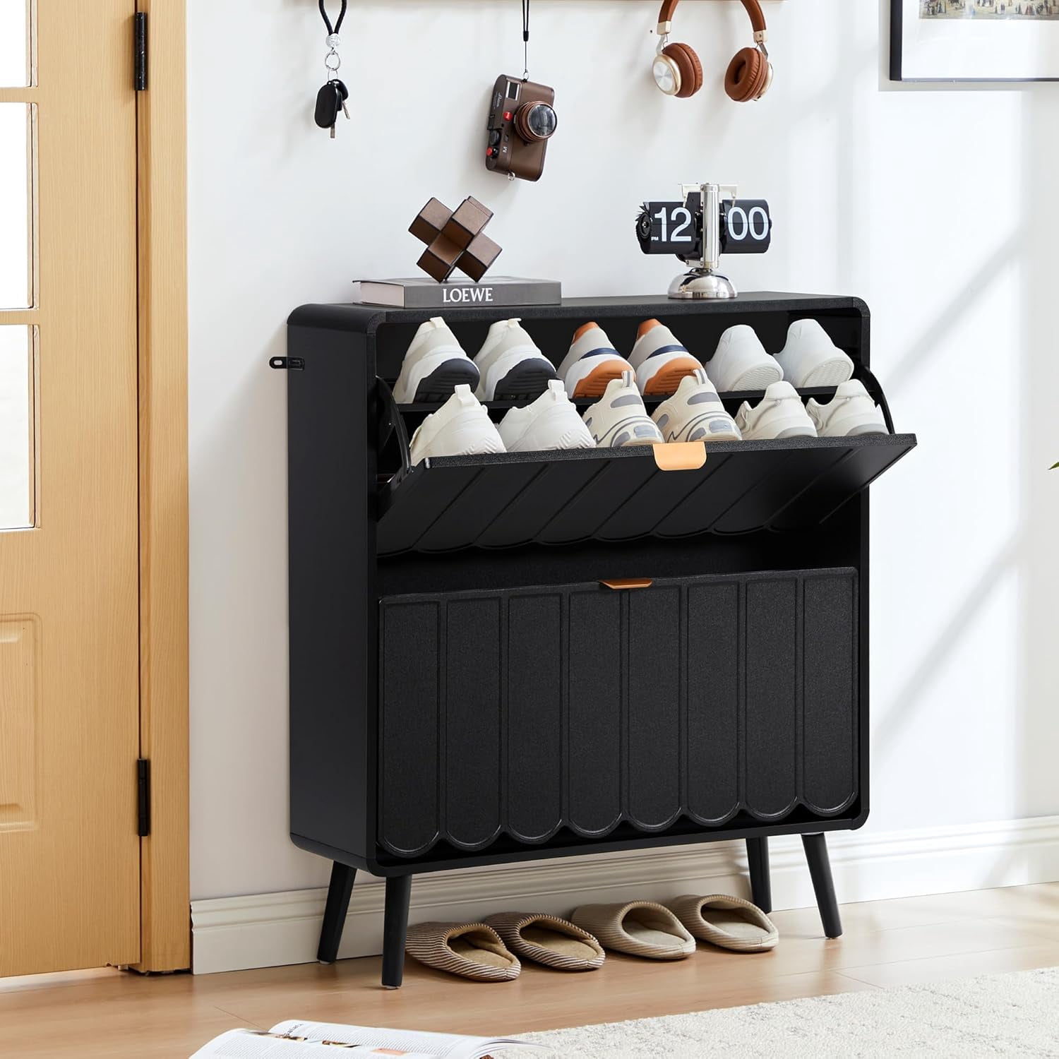 ORRD Shoe Storage Cabinet for Entryway with 2 Flip Drawers ...