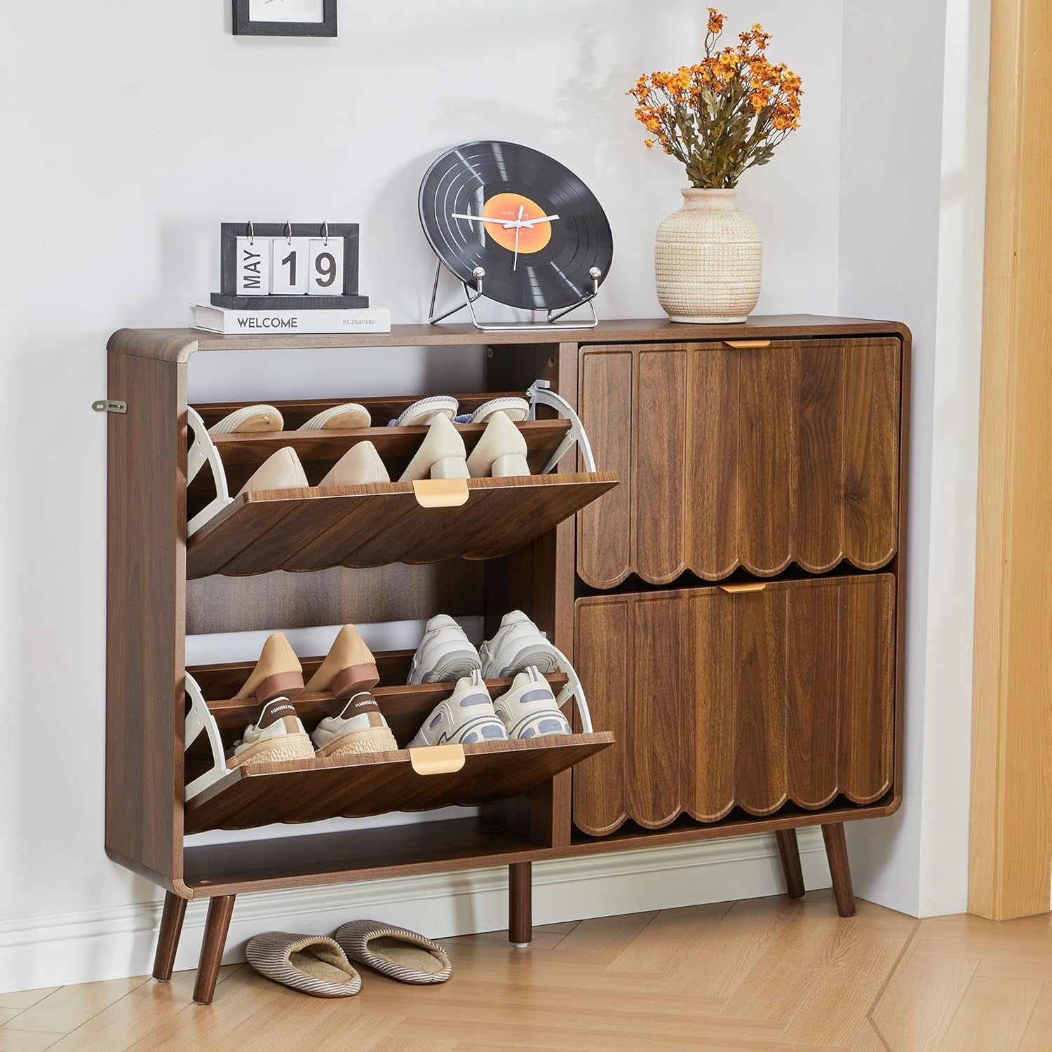 ORRD Shoe Storage Cabinet for Entryway with 4 Flip Drawers ...
