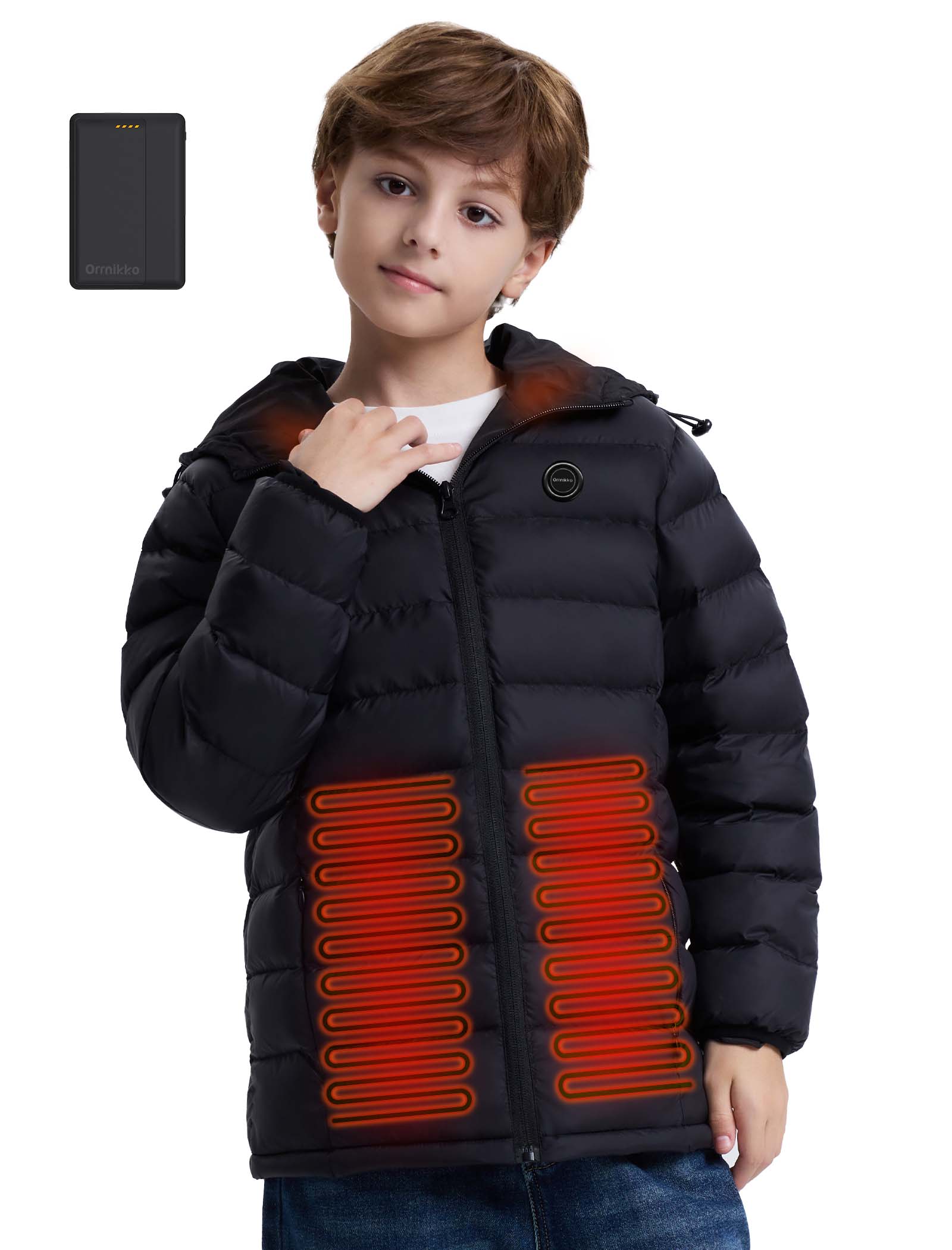 ORRNIKKO Kids' Heated Jacket with Battery Lightweight Coat Black M ...