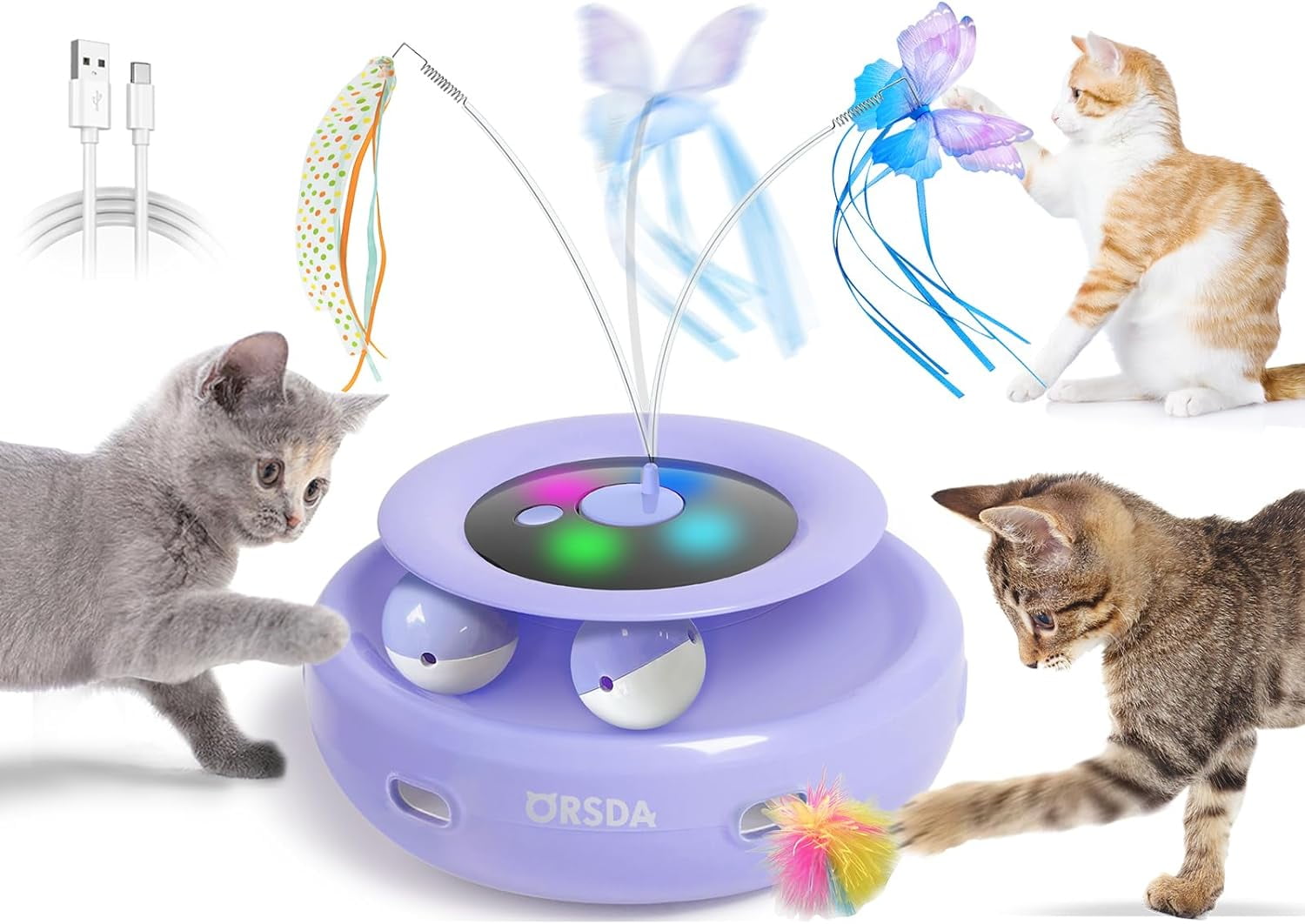 ORSDA 3-in-1 Cat Toys Rechargeable, Interactive Cat Toys for Indoor ...