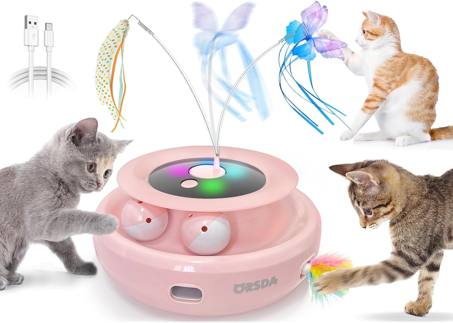 ORSDA 3-in-1 Cat Toys Rechargeable, Interactive Cat Toys for Indoor ...