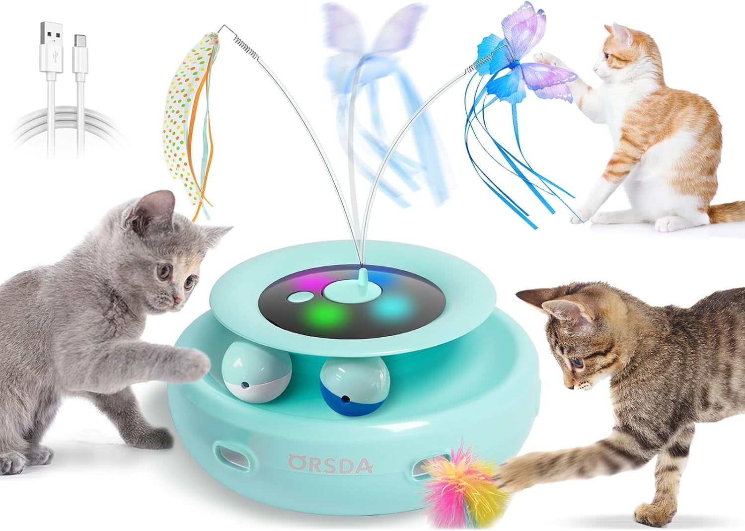 ORSDA Cat Toy, 3-in-1 Automatic Cat Toys for Indoor Cats, Electronic ...