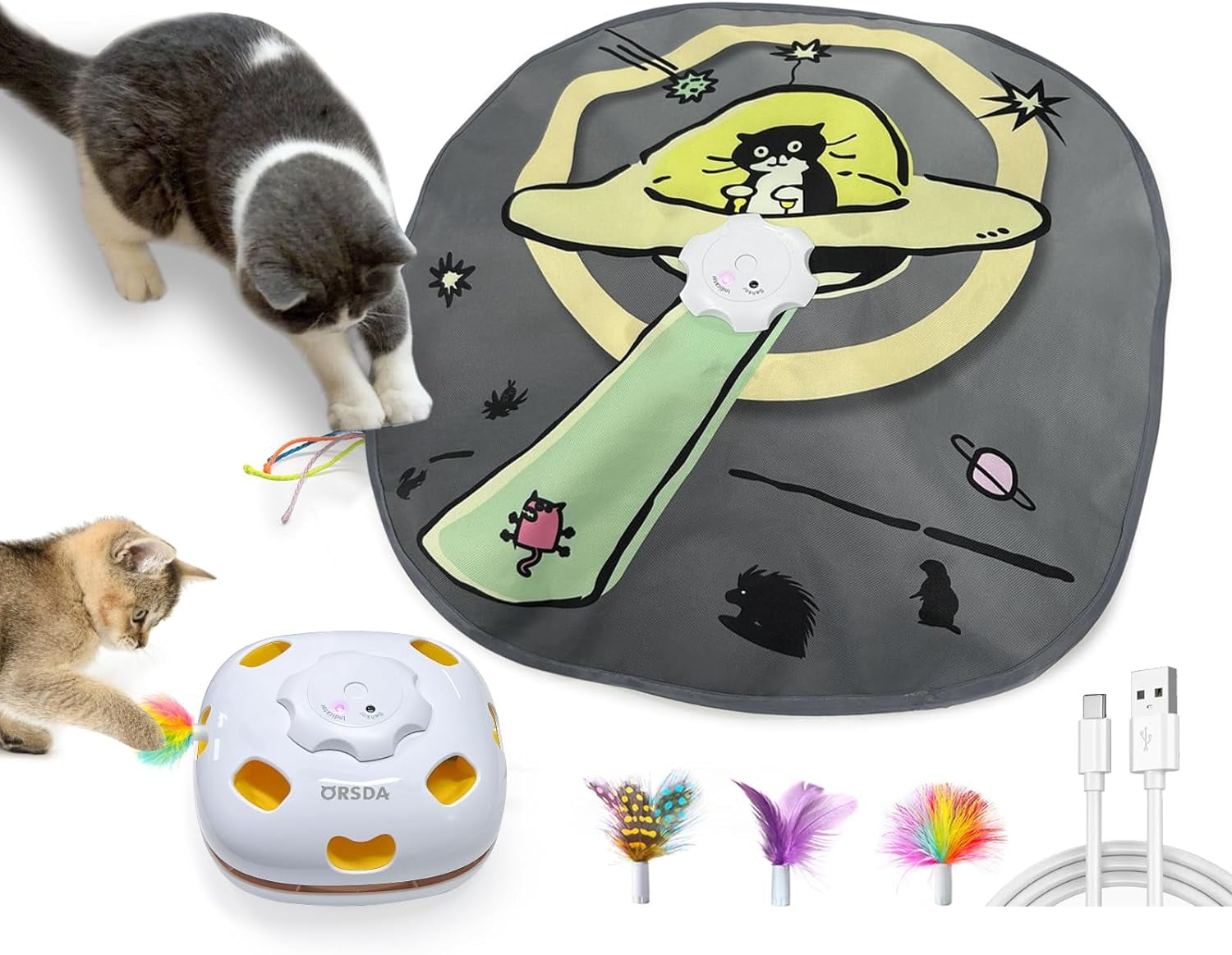 ORSDA Cat Toys Rechargeable, 4in 1 Interactive Kitten Toy for Indoor ...