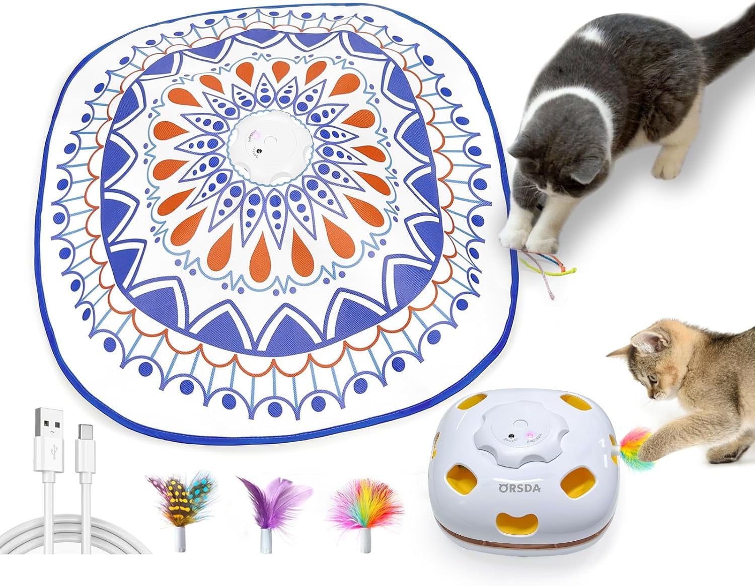 ORSDA Cat Toys Rechargeable, 4in 1 Interactive Kitten Toy for Indoor ...