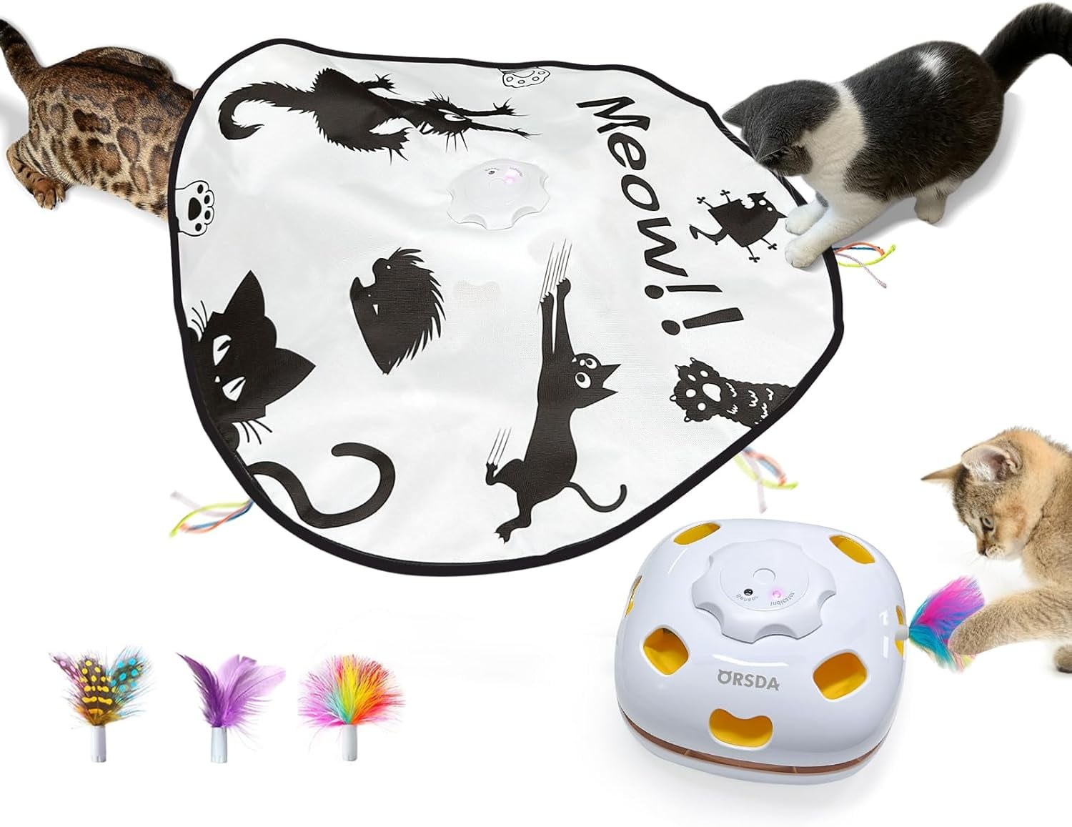 ORSDA Cat Toys Rechargeable, 4in 1 Interactive Kitten Toy for Indoor ...