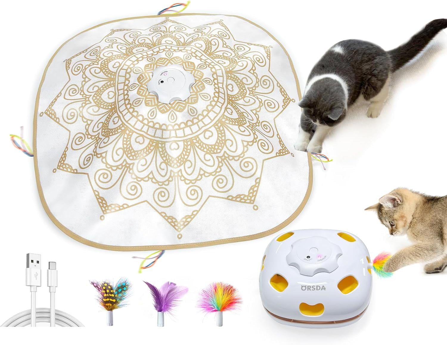 ORSDA Cat Toys Rechargeable, 4in 1 Interactive Kitten Toy for Indoor ...