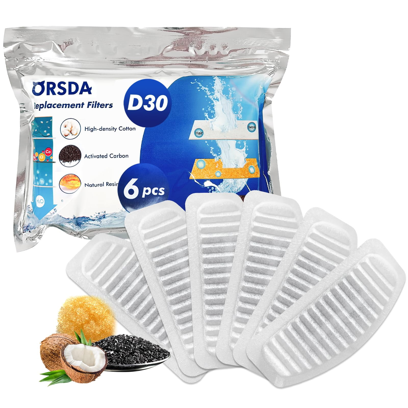 ORSDA Cat Water Fountain Filter, 6 Pack Replacement Filters for 67oz/2L ...