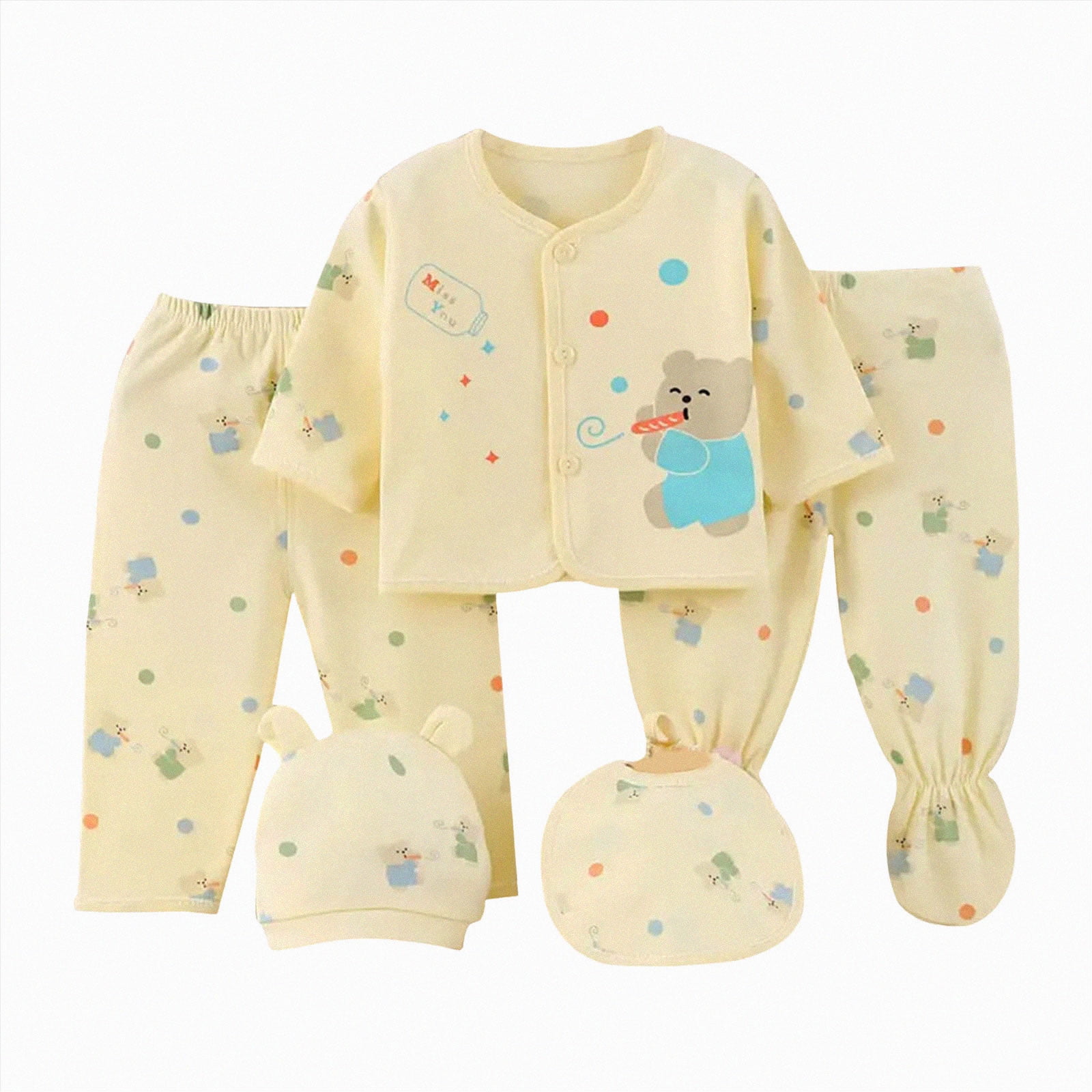 ORT 5Pcs Cotton Outfit Baby Boys Girls Layette Gift Set Unisex Baby Clothing Set 0-3 Month ...
