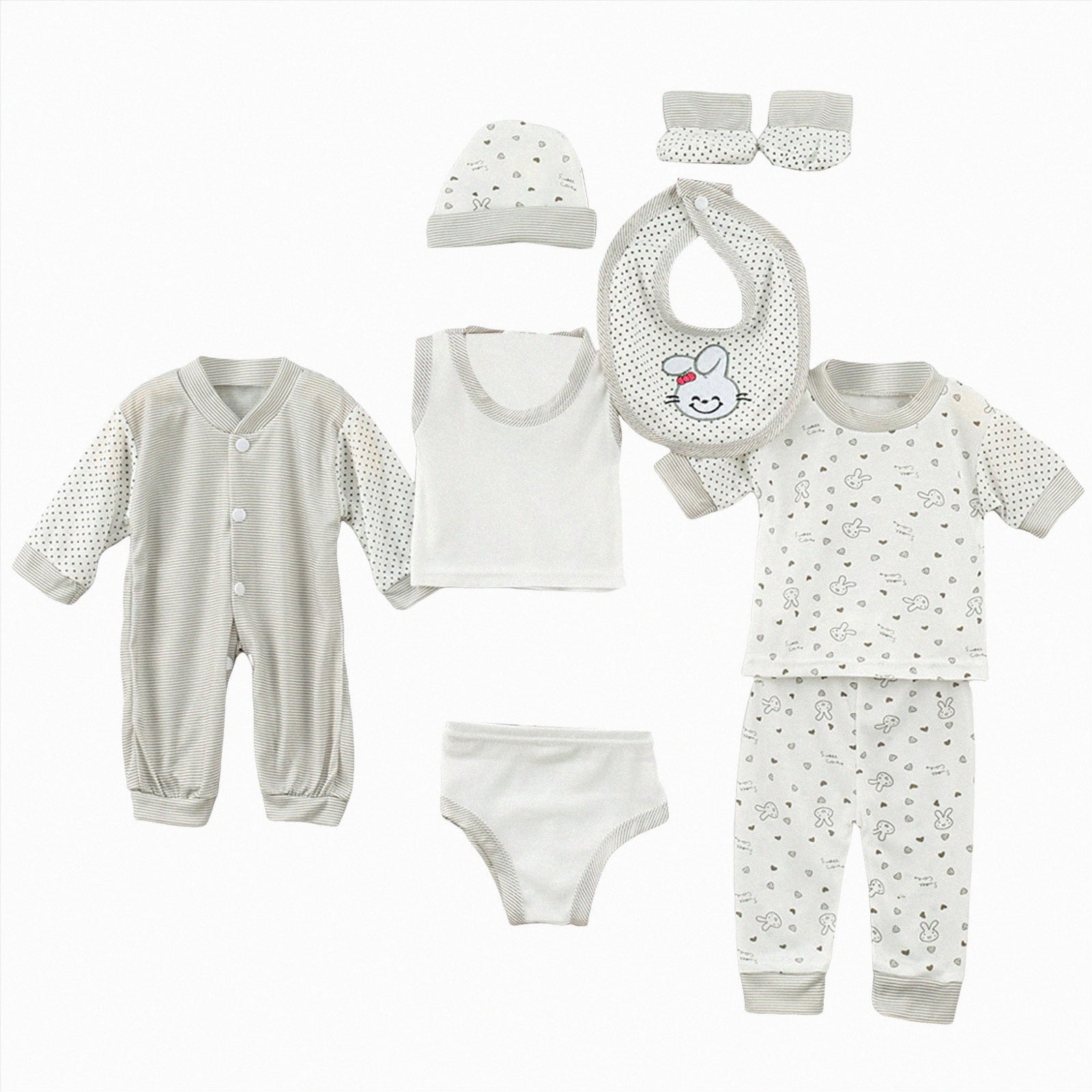 ORT 8Pcs Baby Boy Girl Clothes Sets Cute Tops+Hat+Pants+Bib+Sock Shose ...