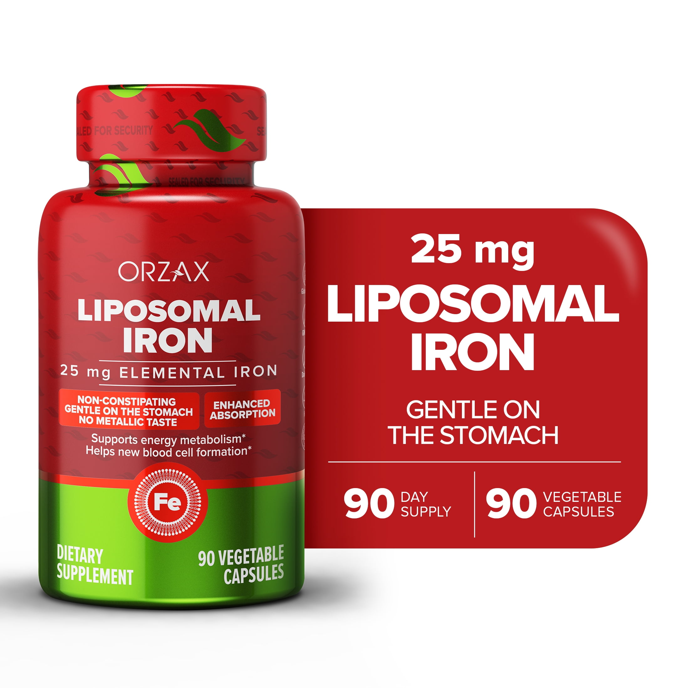 ORZAX High Absorption Iron Supplement Pills, 25 mg Elemental Iron, 90 ...