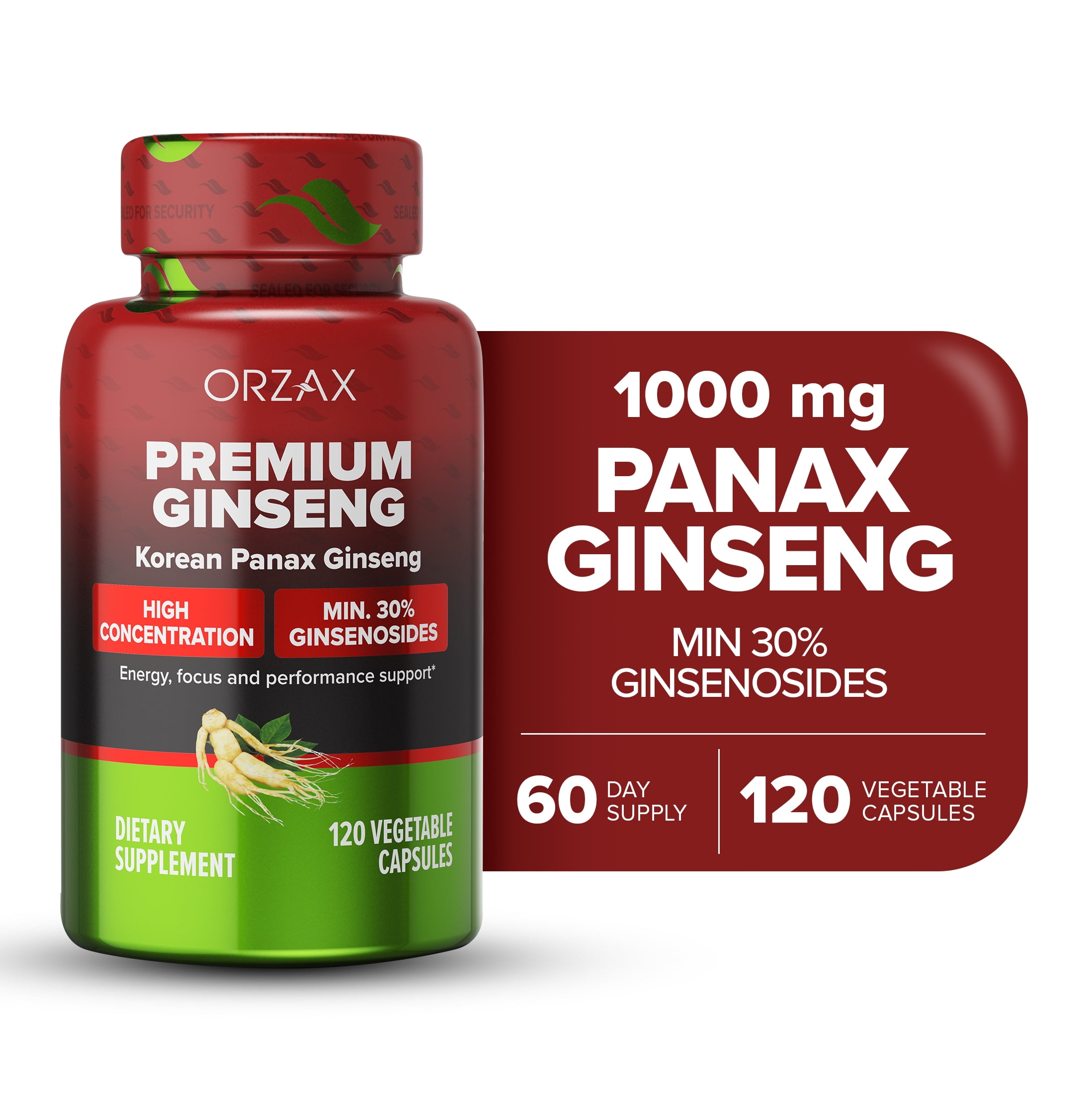 ORZAX Vegan Korean Panax Ginseng Capsules with 30% Ginsenosides for ...