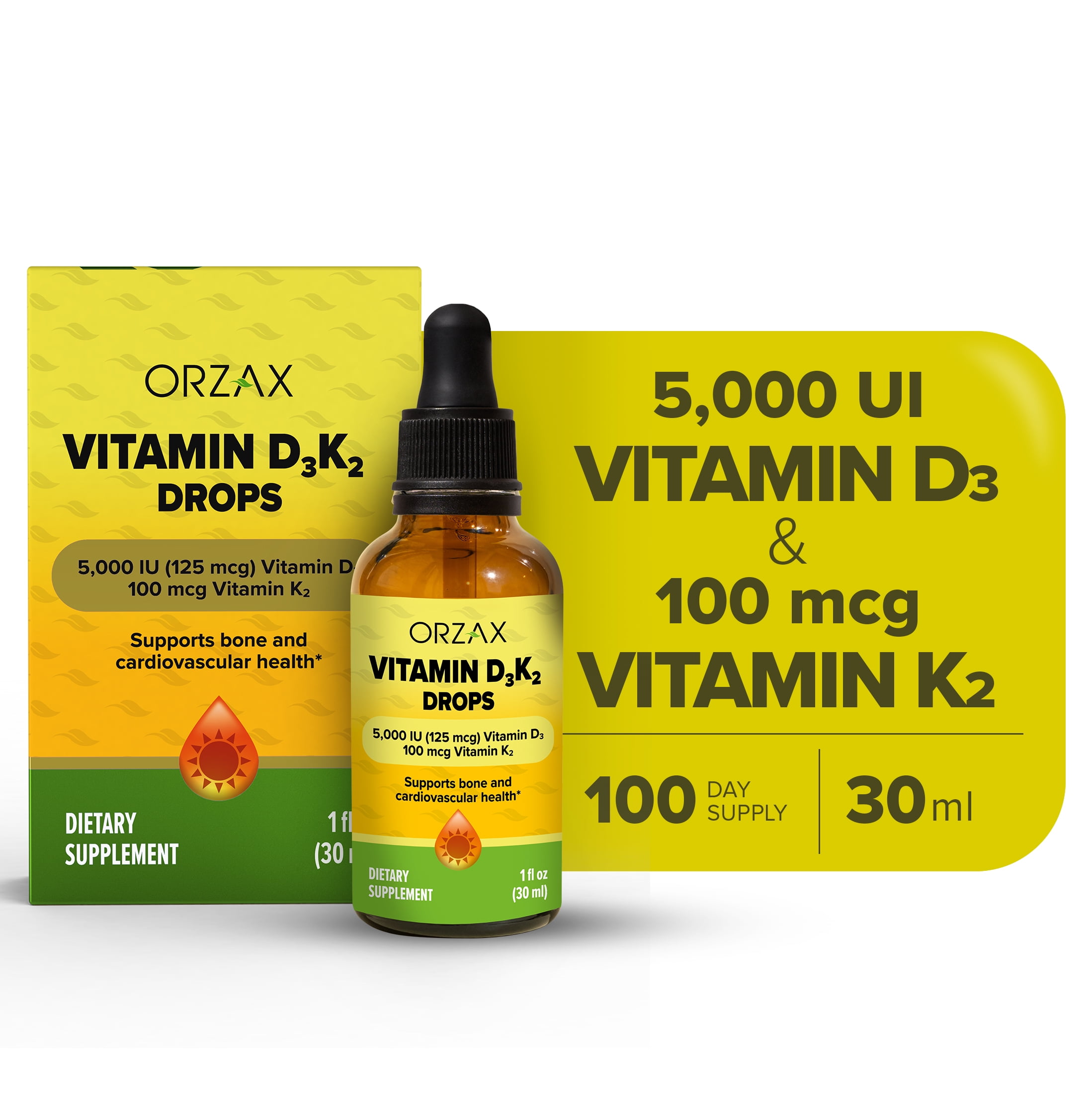 ORZAX Vitamin D3 K2 Drops - Bone, Muscle, Heart Support & Calcium ...