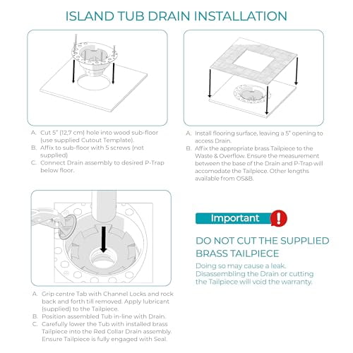 OS&B ITD35 ABS Island Tub Drain Rough-in for Freestanding Bathtub ...