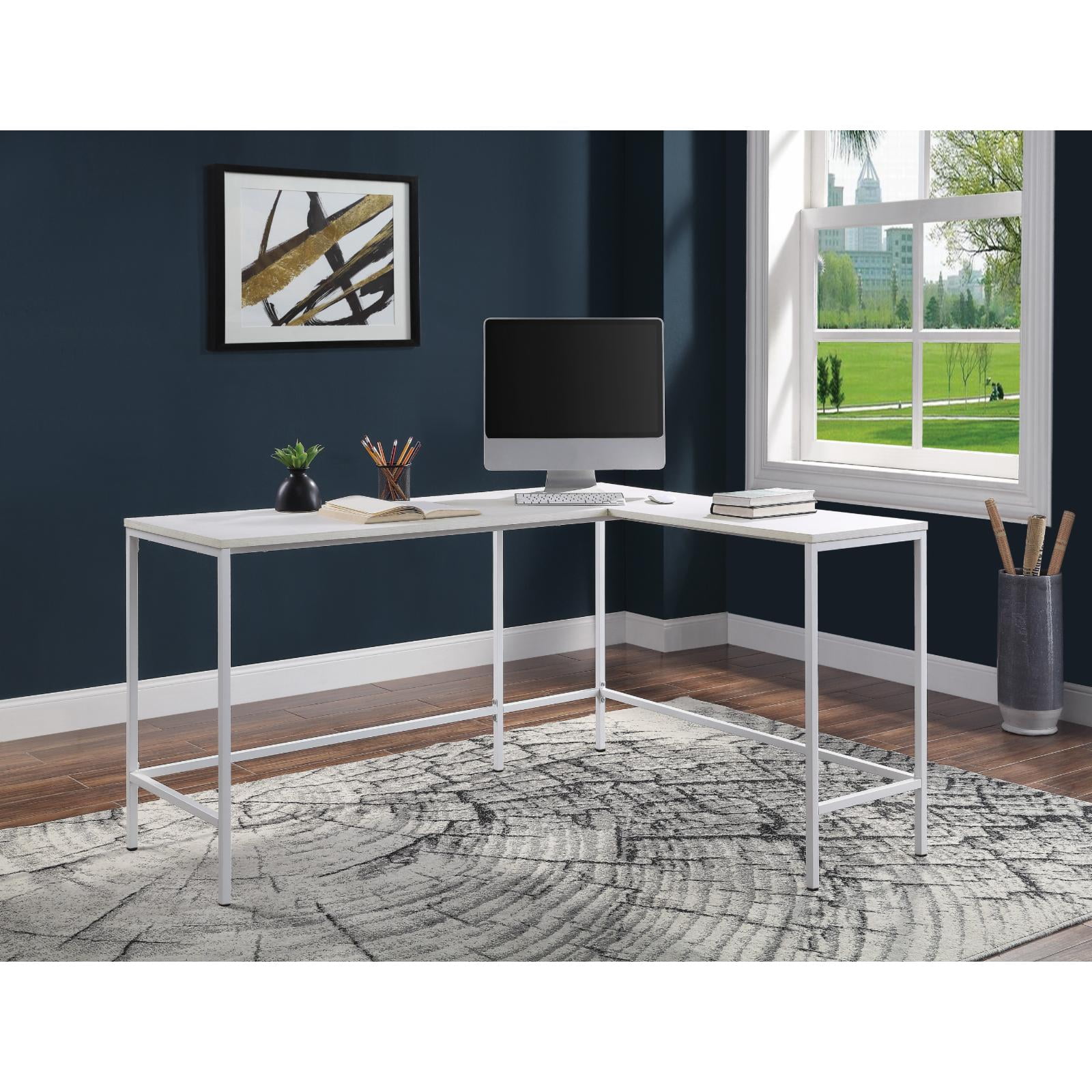 OS Home and Office Furniture 56" Wood Contempo L-Shaped Desk in Ozark ...