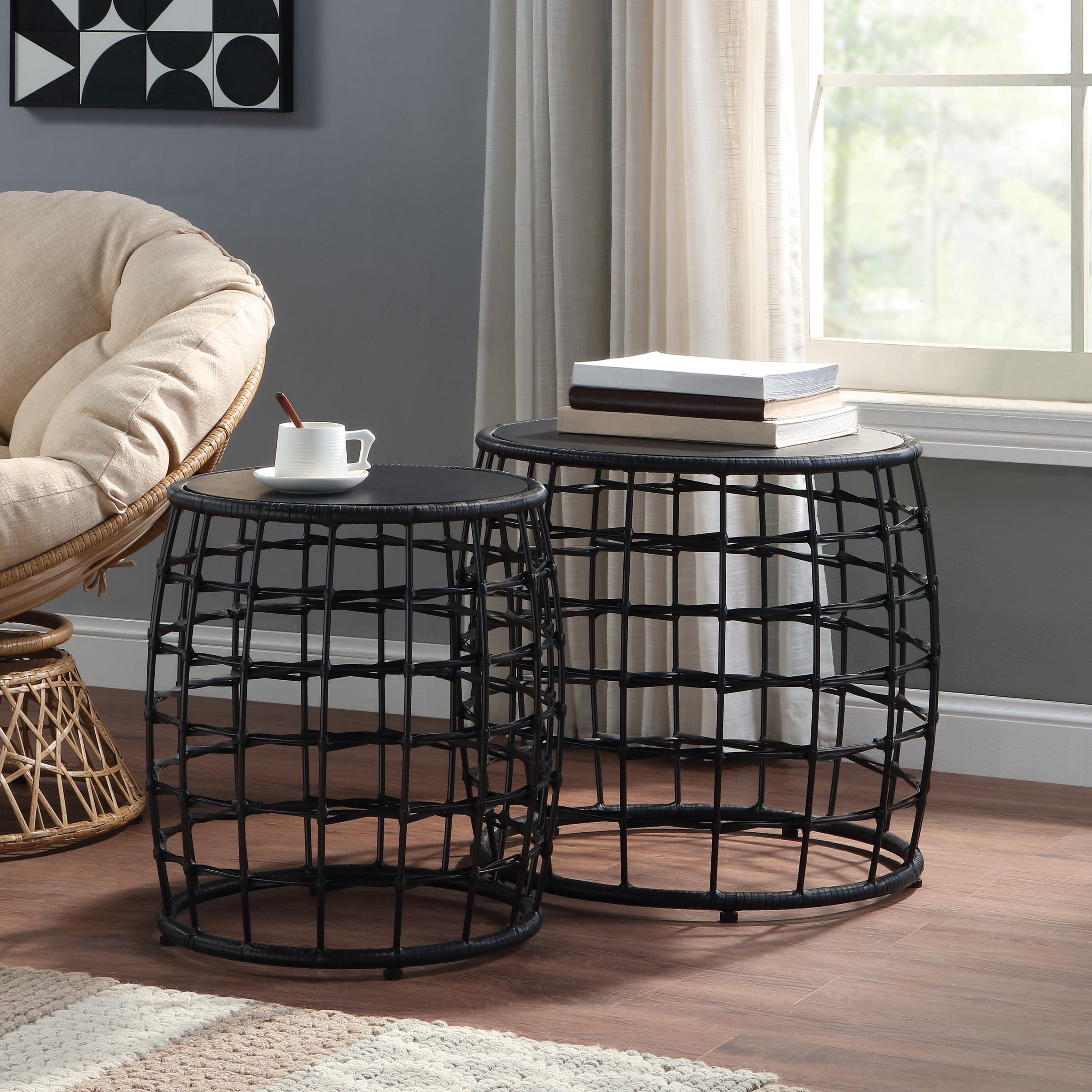 OS Home and Office Furniture Model BA-BKC Boho Black Nesting Tables ...