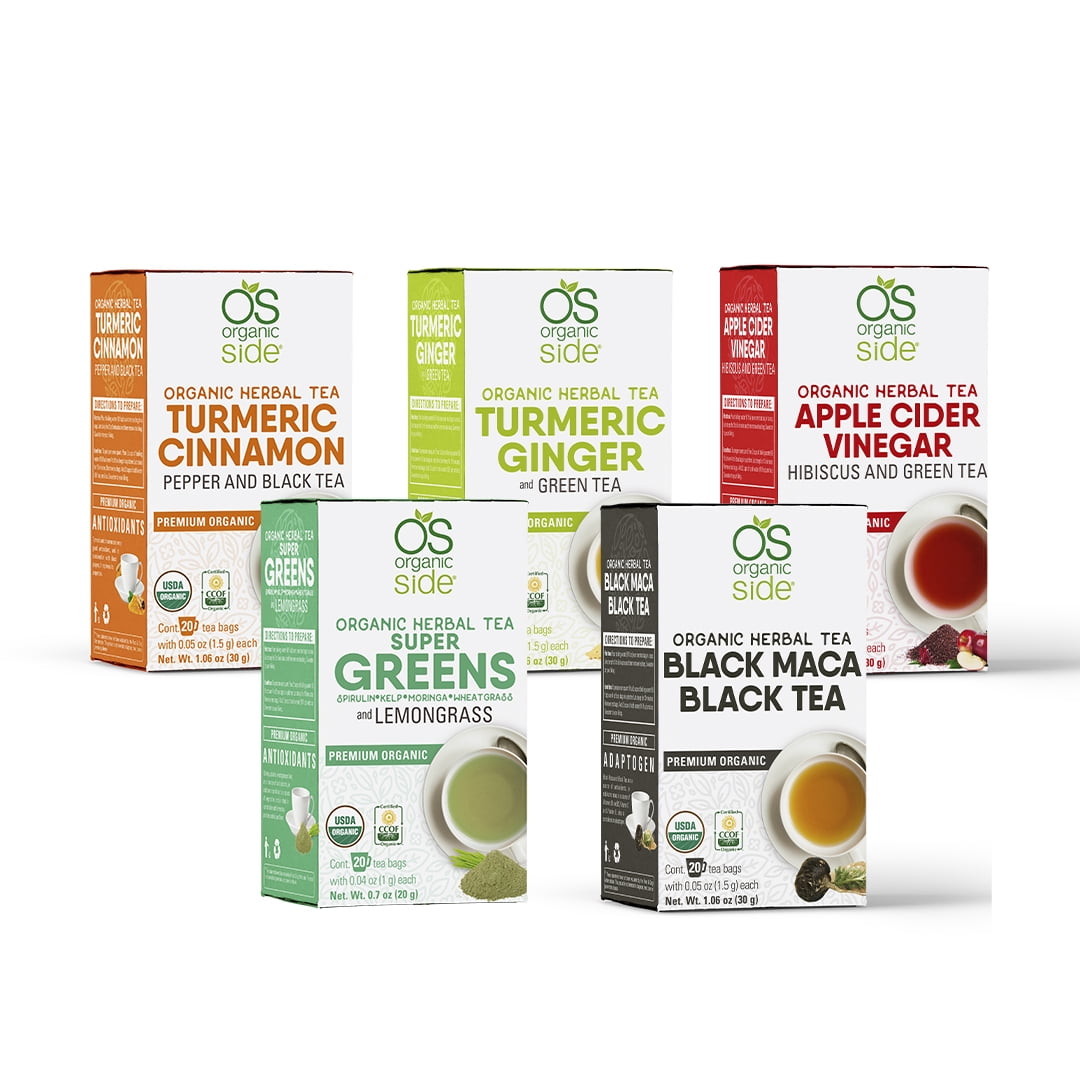OS Organic Side Herbal Tea's Bundle of 5 boxes. (100 Tea bags) Turmeric ...