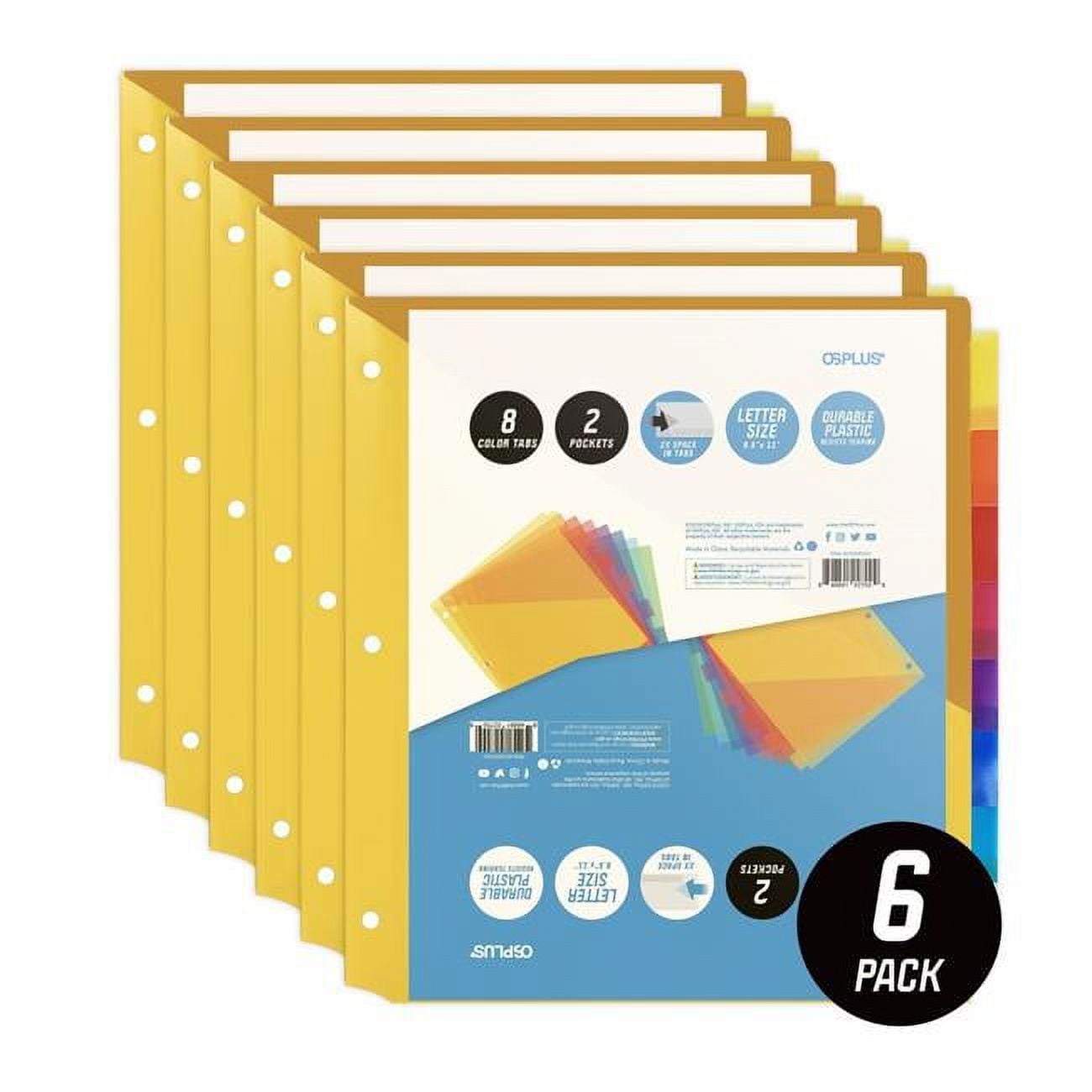 OS Plus OSD8T2M6 8-Tab Plastic Binder Dividers with 2 Pockets ...