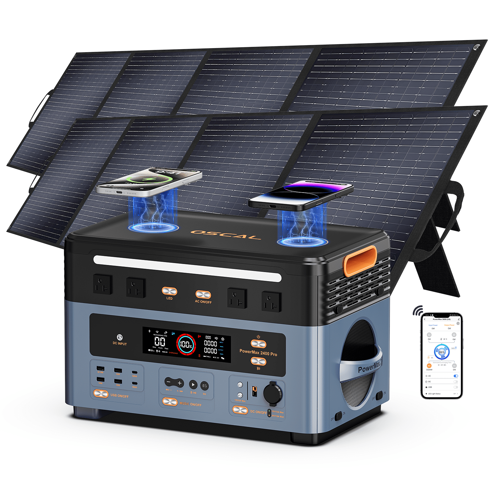 OSCAL 2400W Power Station with 2x200W Solar Panels, 1872Wh Solar ...