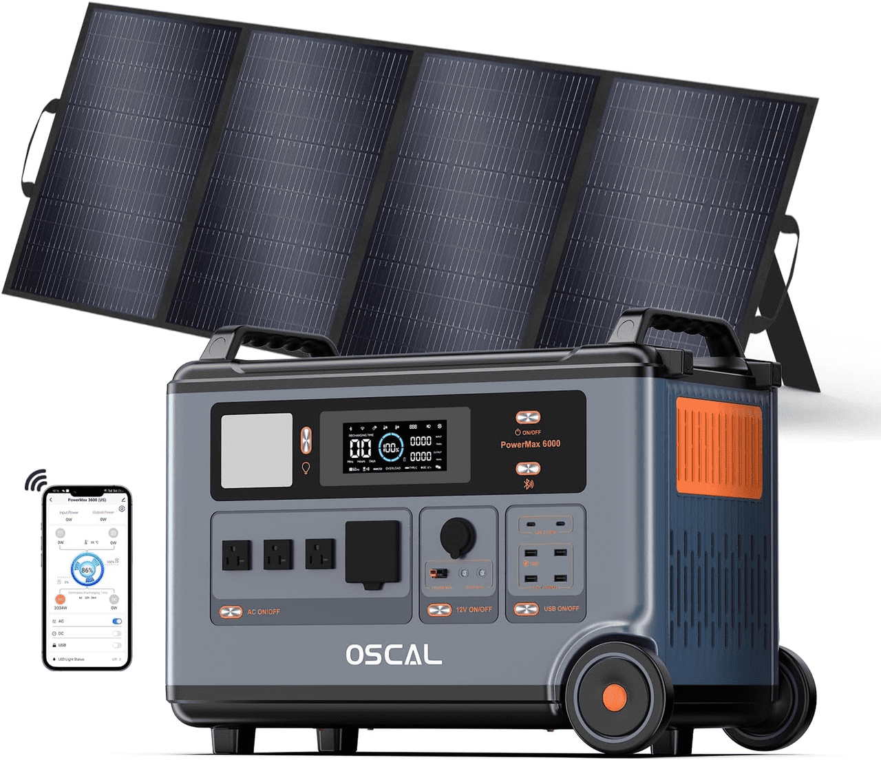 OSCAL P6000 3600Wh Power Station with 400W Solar Panel - 6000W Dual ...