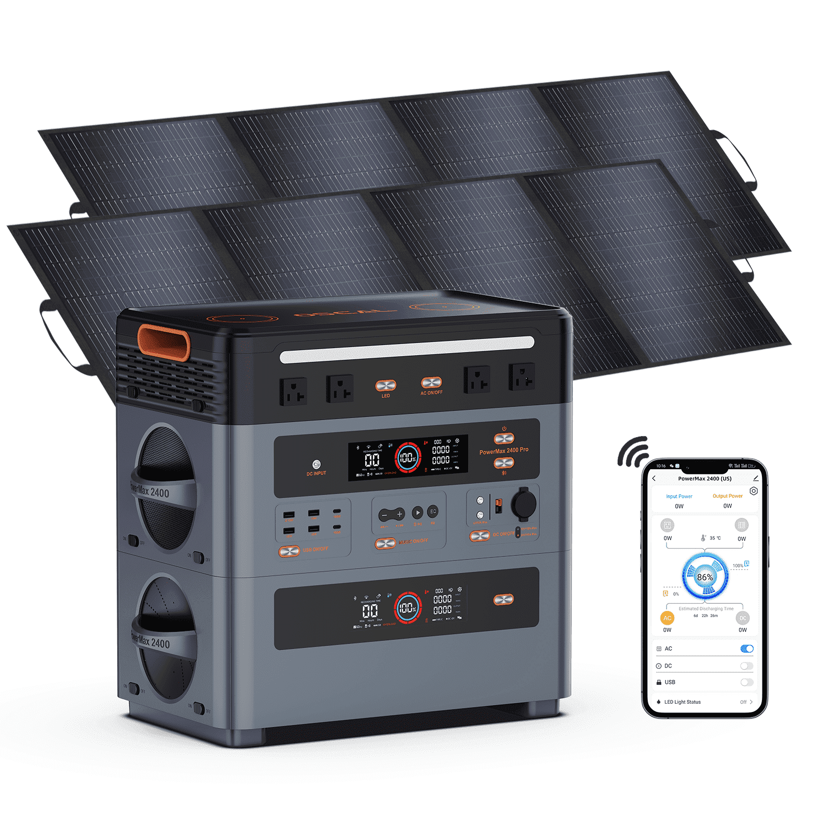 OSCAL Portable Power Station 2400W, 2x200W Solar Panels with BP2400 ...