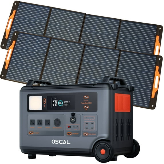 OSCAL Portable Power Station 6000W with 2x200W Solar Panel, 3600Wh ...