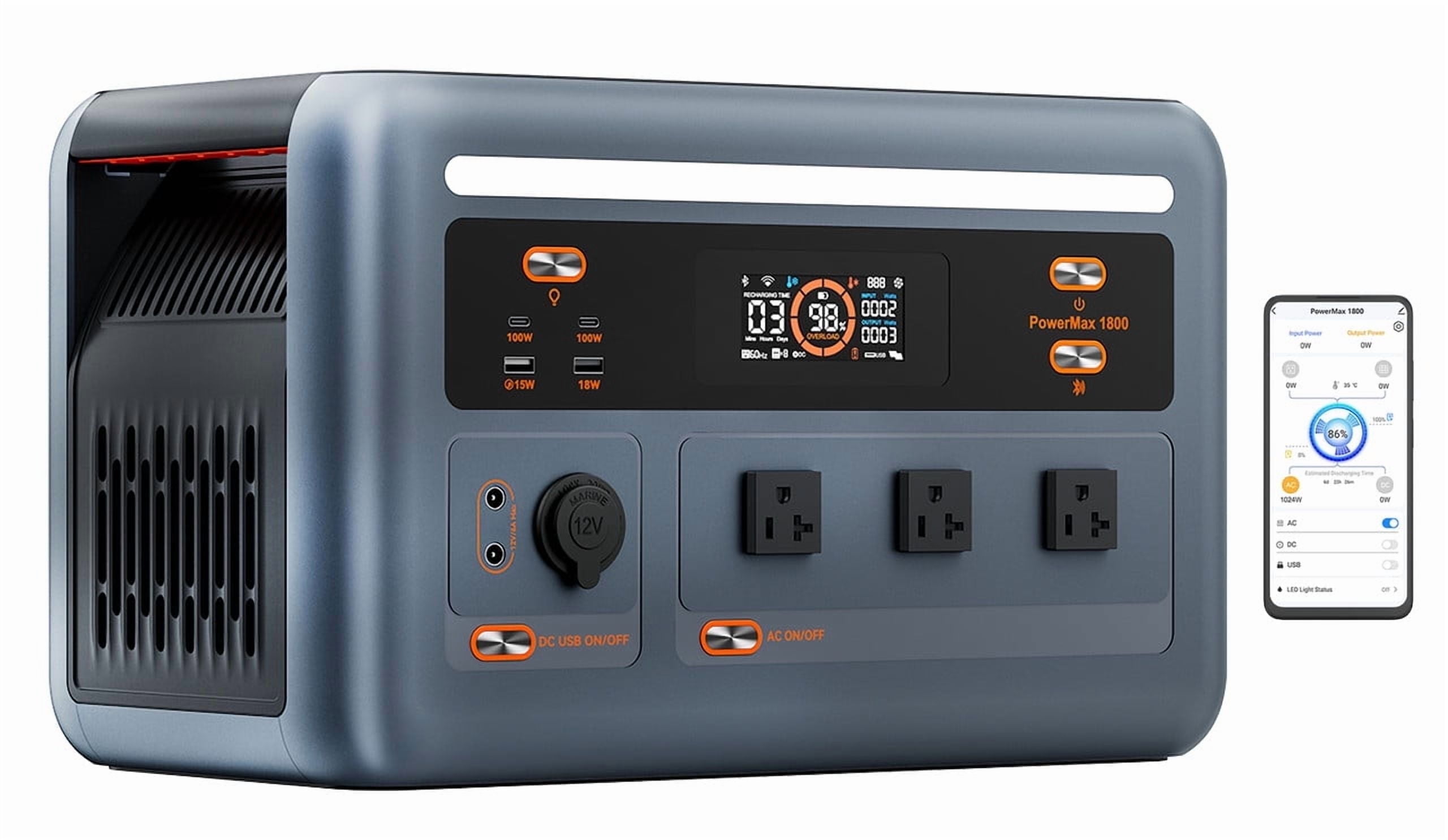 OSCAL PowerMax 1800 Solar Generator, 1024Wh LiFePO4 Battery, 1800W AC ...