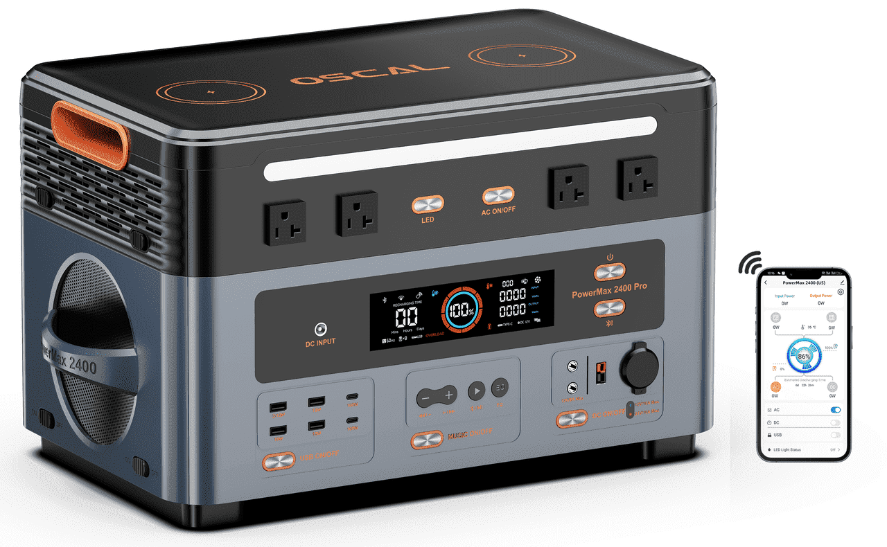 OSCAL 2400W Solar Generator, 1872Wh Portable Power Station with 4 AC Outlets (5000W Peak), 1.45H ...