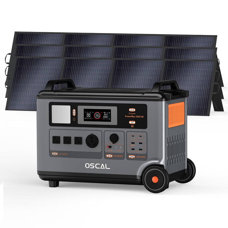 OSCAL PowerMax 3600 SE Portable Power Station with 3x200W Solar Panel ...